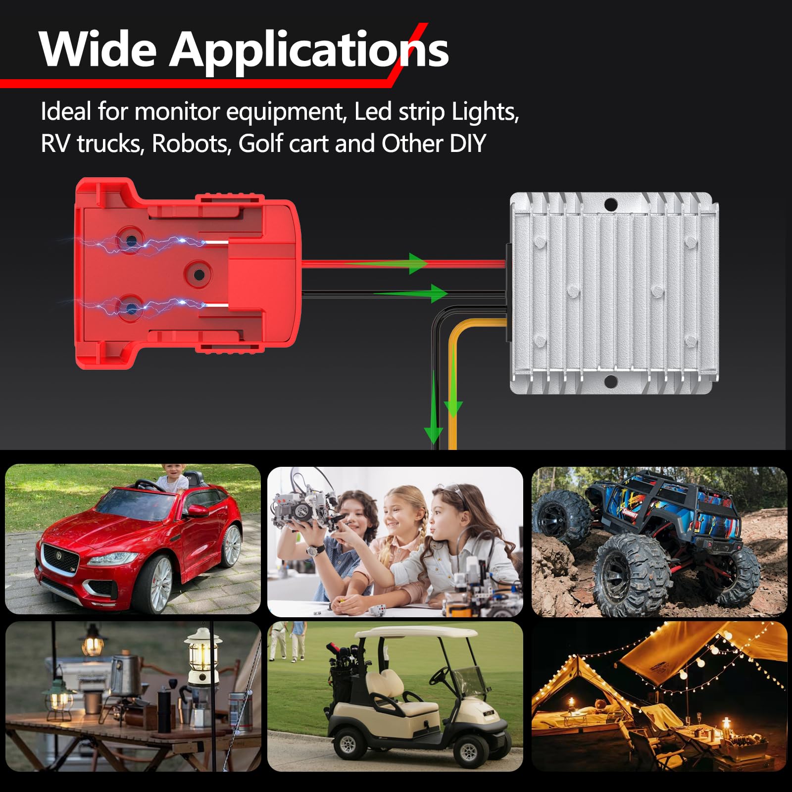 18V to 12V Step Down Converter Aadpter for Milwaukee M18 Batteries, DC 18V to DC 12V 15A 180W Milwaukee Power Wheel Inverter, Buck Boost Voltage Regulator with Low Voltage Protection (No Battery)
