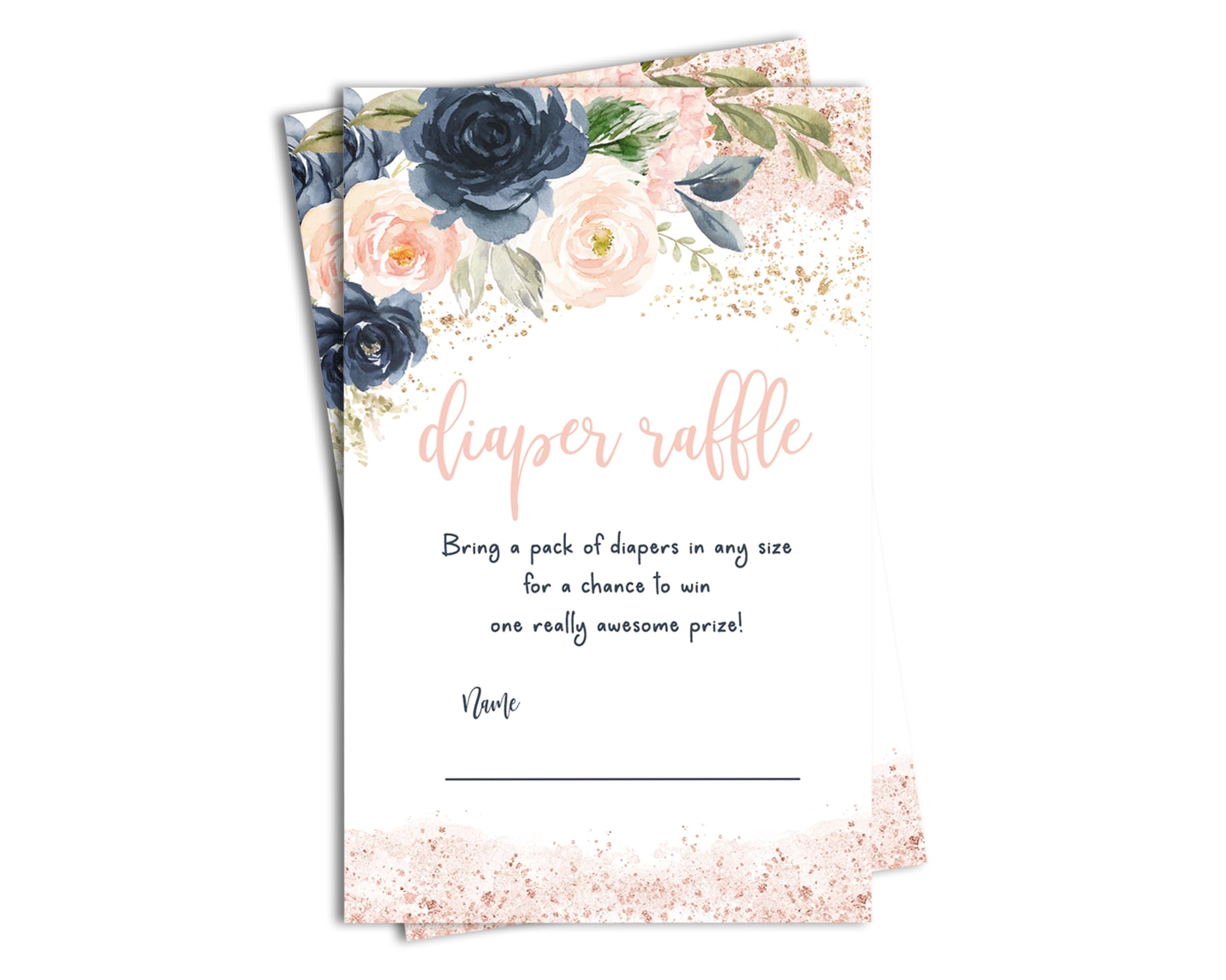 Paper Clever Party Blushing Diaper Raffle Tickets Pack of 50 - Girls Baby Shower Games – Floral Invitation Insert Cards Pink - Guests Fill-In to Win Prize Drawings - 2x4 Size Set