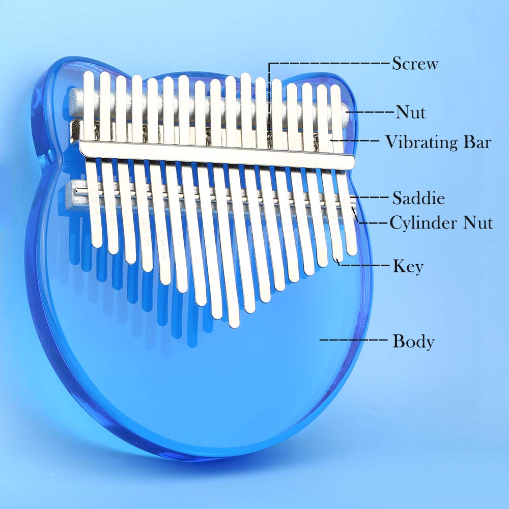 17-Key Kalimba Thumb Piano Portable Crystal Transparent ABS Mbira Keyboard Finger Piano Musical Instrument Performance (Blue)