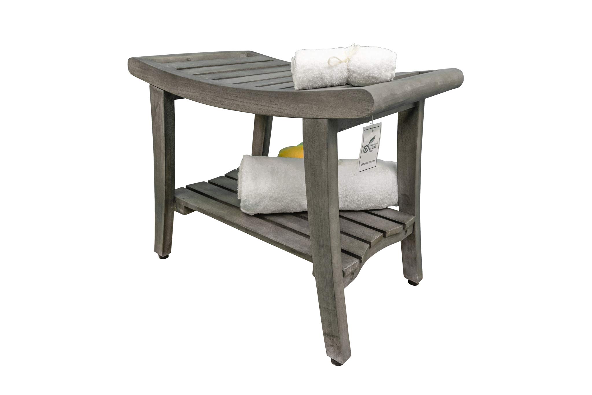 24 Inch, Gray, Teak Shower Bench, Teak Shower Stool, Teak Bench Shower, Teak Shower Seat, Teak Wood Shower Bench, Teak Shower Bench for Inside Shower, Teak Shower Chair