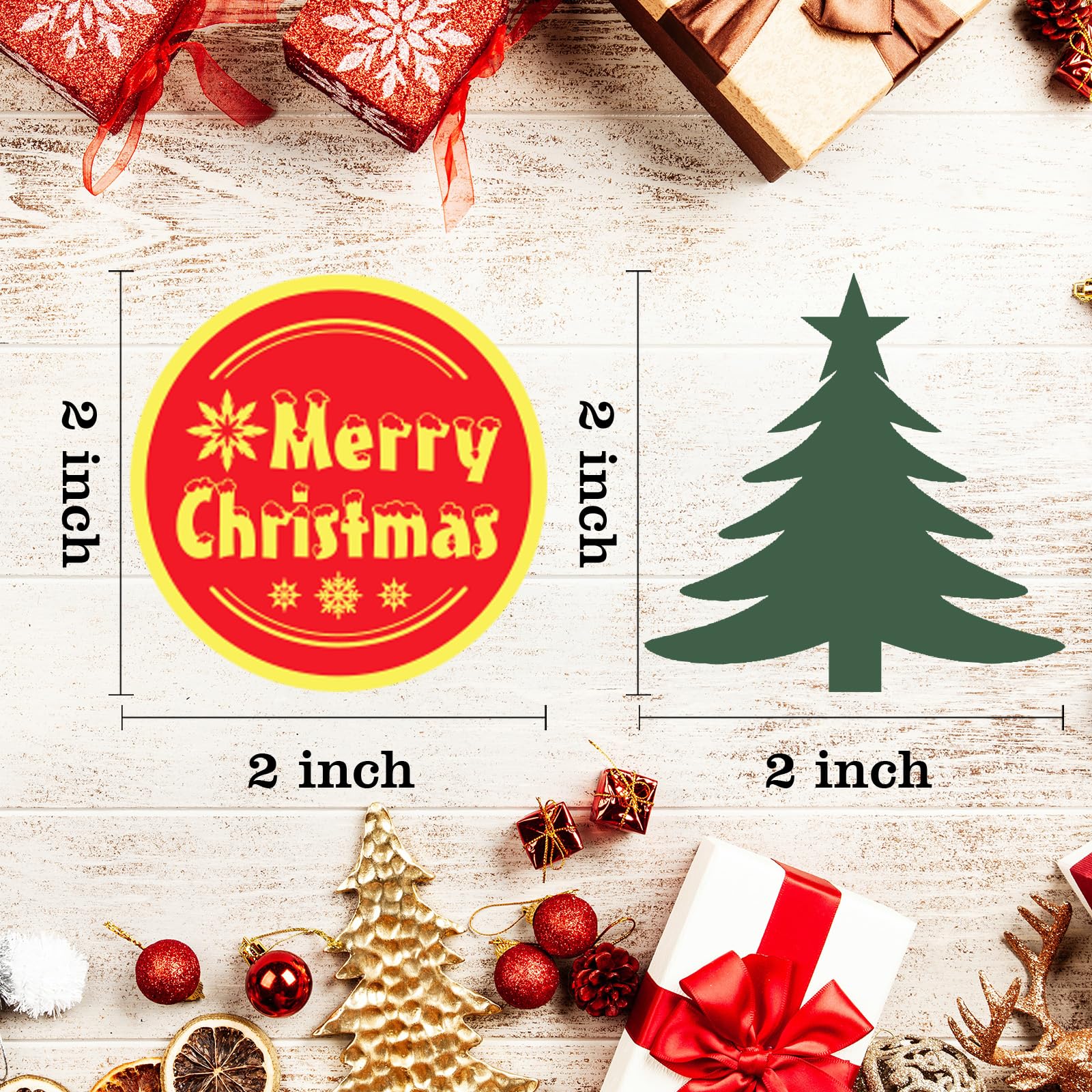 120 Pcs Christmas Envelope Seal Stickers, Christmas Tree Labels Merry Christmas Stickers for Gift Invitation Greeting Card Envelope Bottle Cup Holiday Presents Decorative Seals (Red, Gold and Green)