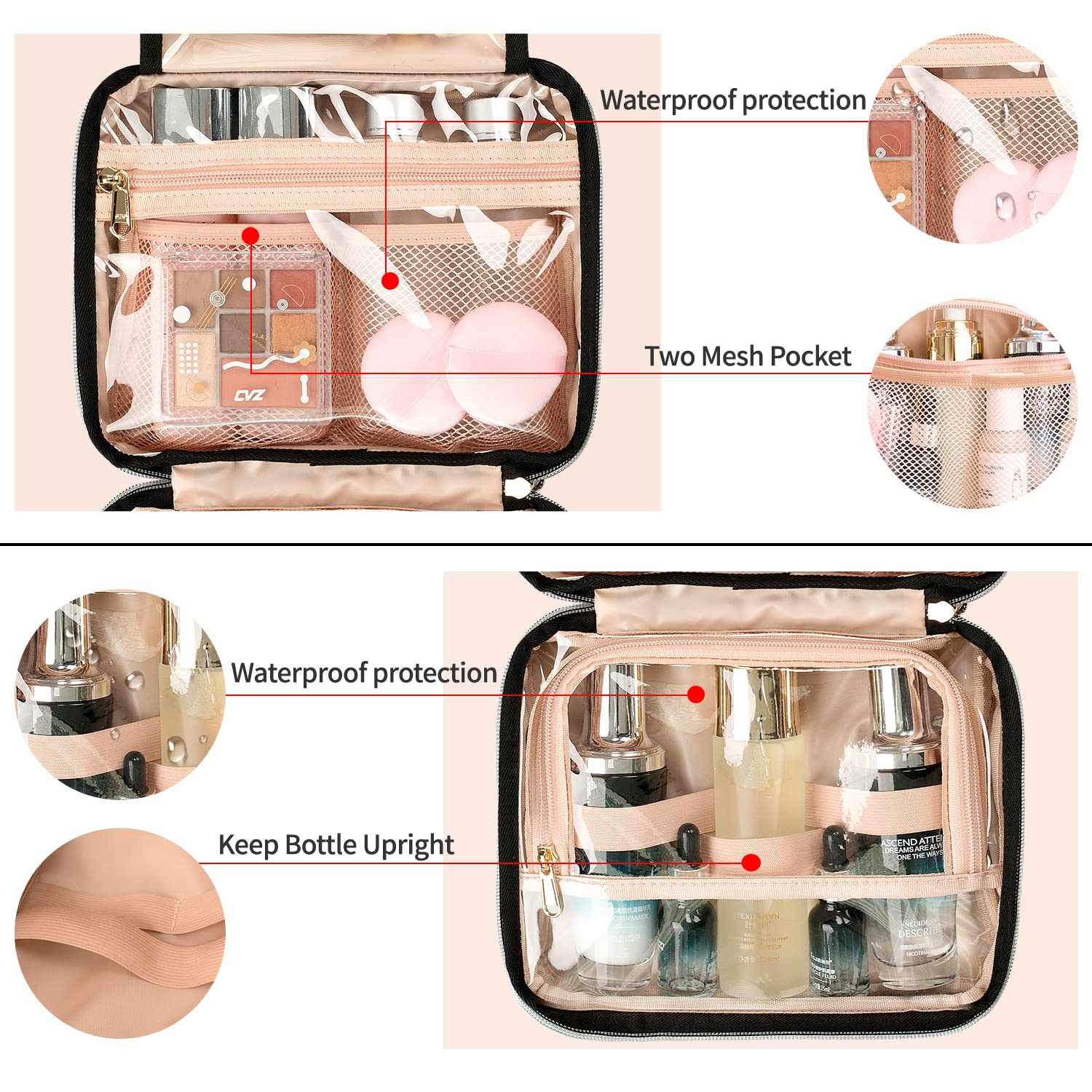 CUBETASTIC Travel Toiletry Bag, Makeup Bag for Women, Portable Water-resistant Small Travel Bag for Toiletries & Cosmetic Essentials