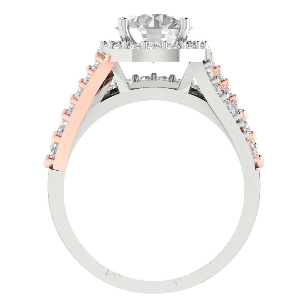 2.32 ct Round Cut Clear Simulated Diamond 14k White Rose Gold Halo Solitaire W/Accents Wedding Bridal Ring Band Set Sz 8.5