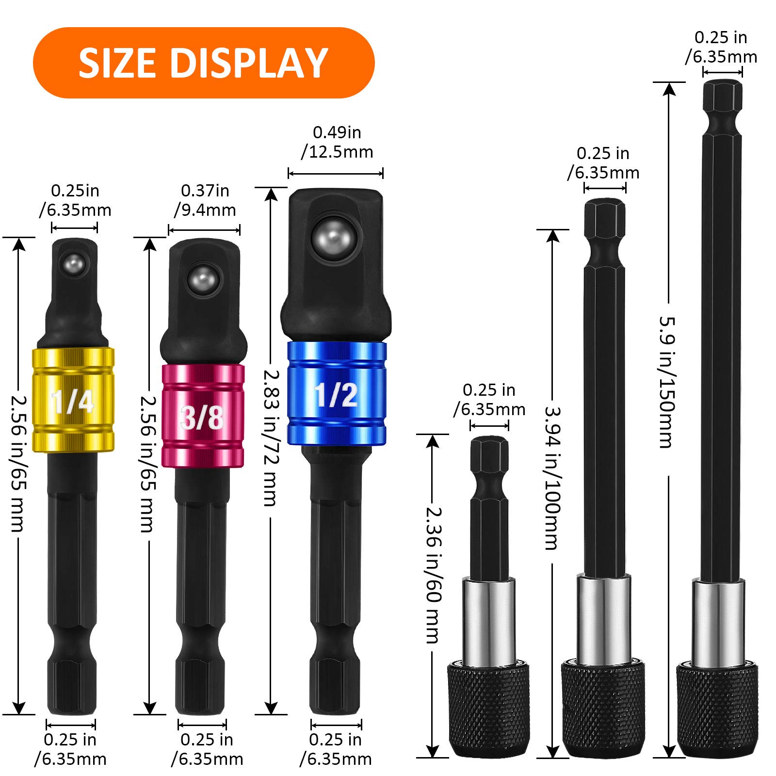 19 Pieces Flexible Drill Bit Extension Hex Shank Drill Bit Kit, 1/4 3/8 1/2 Inch Socket Adapter, Screwdriver Bit, Socket Bendable Drill Bit Extension, 105 Degree Angle Drill Extension