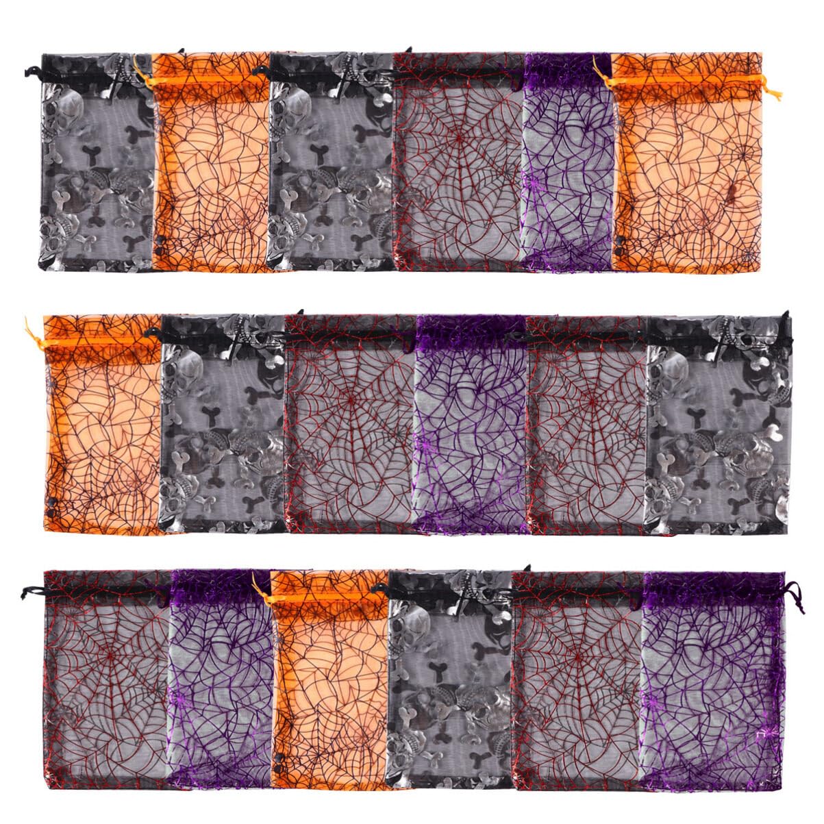 50Pcs Halloween Organza Bags Spider Web Gauze Bags Drawstring Organza Candy Storage Bag Halloween Party Pouch Small Drawstring Organizer 4 x 6 inches (At Least 3 Colors)