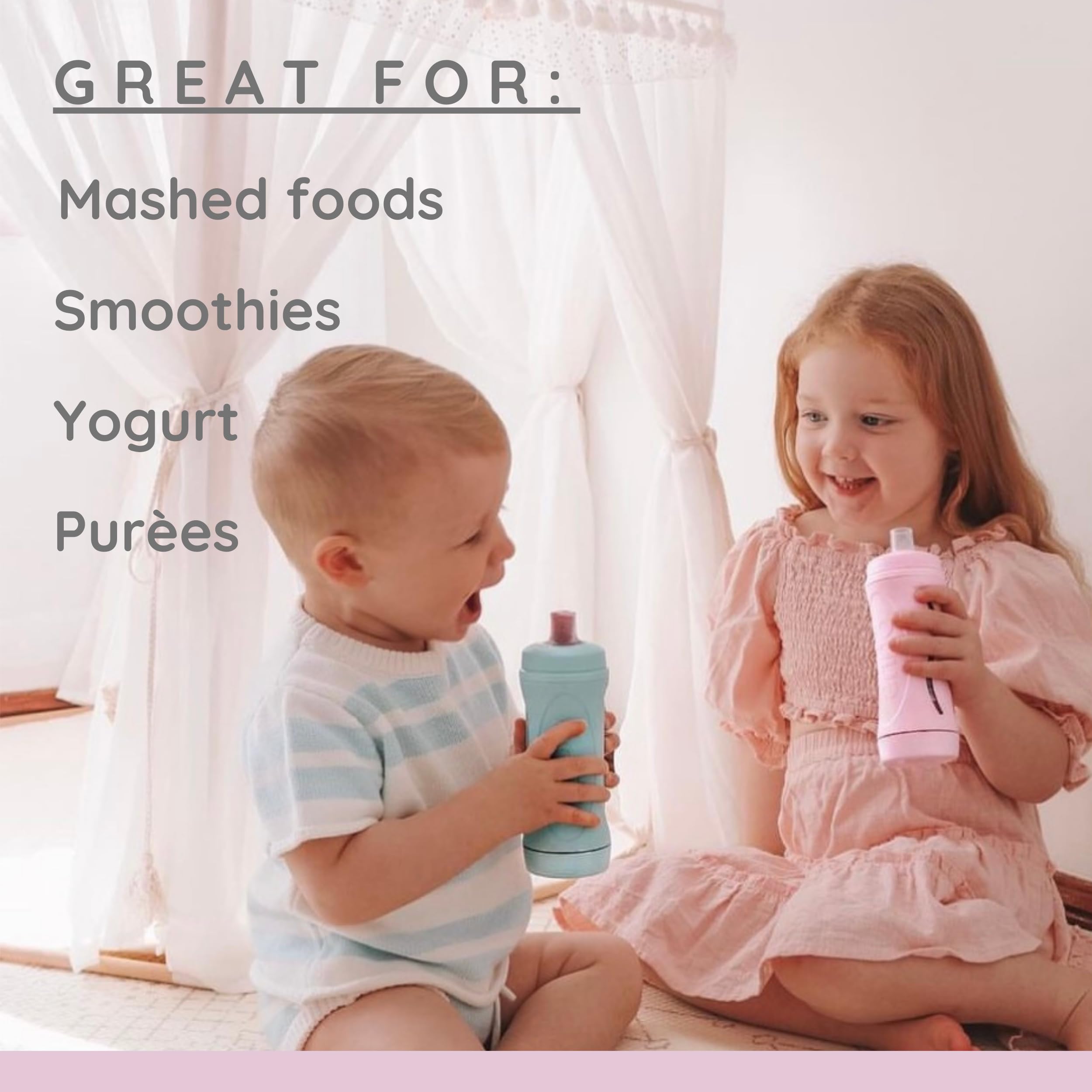 Subo Baby Food Bottle | No Mess Baby Toddler Self Feeder | Squeeze Free Design for Purees, Smoothies, Yogurt, Oatmeal, or Thickened Liquids | Reusable Silicone Washable Cup (Pink)