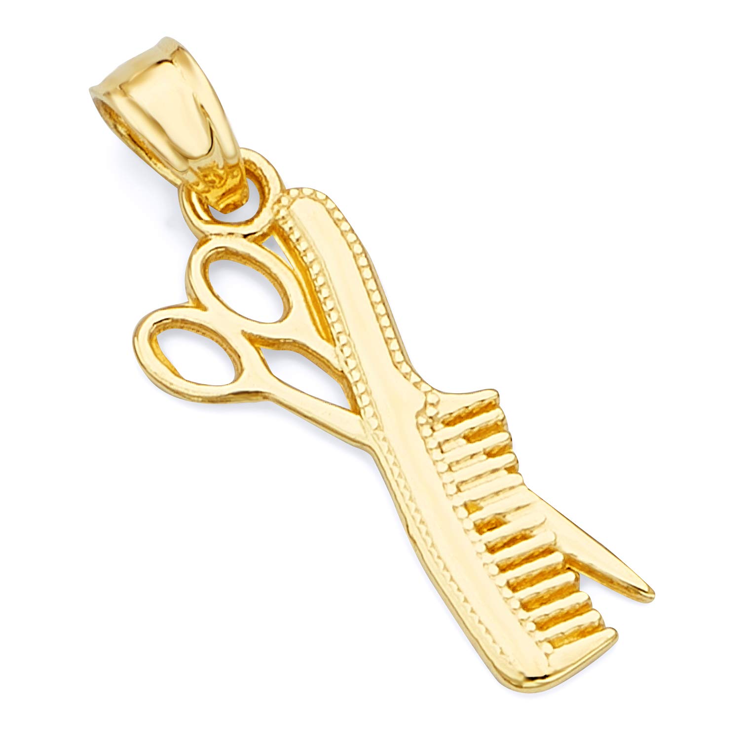 14k REAL Yellow Gold Scissors & Comb Charm Pendant