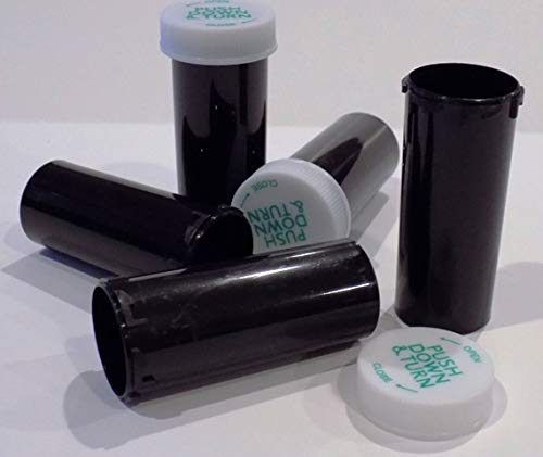 Plastic Solid Black Opaque Cannabis Prescription Vials/Bottles 25 Pack w/Caps 8 Dram Size-Pharmaceutical Grade-Same Sold to Professional Pharmacies, Doctors, Labs, Dispensaries