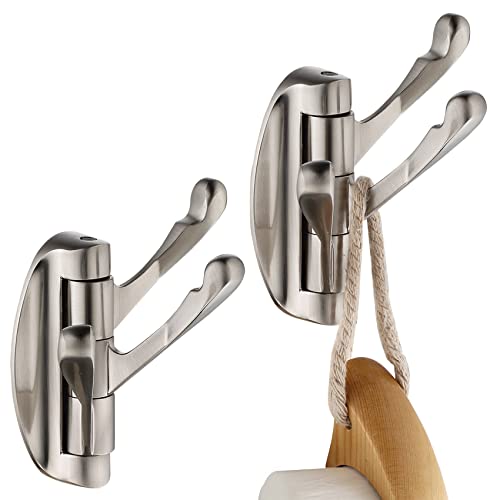 KOKOSIRI Swivel Hooks Solid Metal Foldable Towel Hooks with Multi Three Rotating Arms Swing Arm Triple Robe Hook Hanger, Wall Mounted, Brushed Nickel, B1009BR-P2