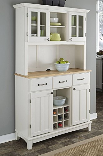 homestyles Buffets Off-White Server with Hutch and Natural Wood Top & Homestyles Nantucket Pantry, 30", Off White