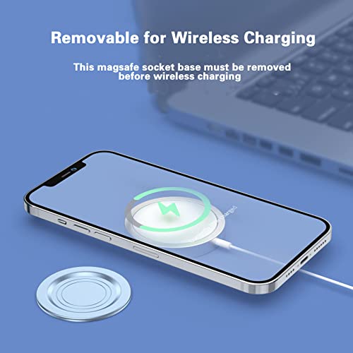 AUROX Compatible with MagSafe Base for iPhone 14 13 12 Magnetic Base Plate【Base Only】 Intended for Pop Socket Grip and Phone Ring Holder【Removable Wireless Charging】(Light Blue)