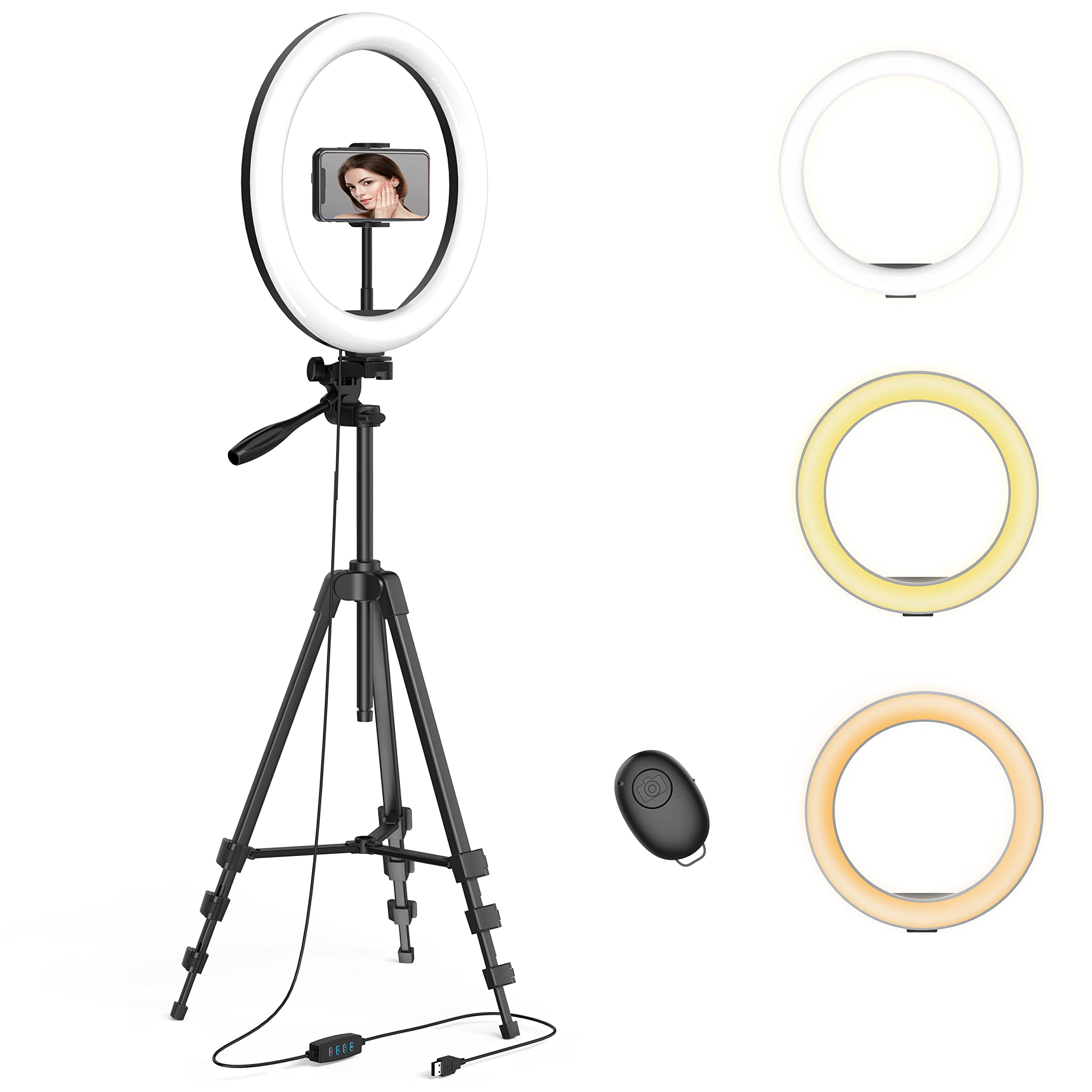 12.2" Ring Light with 54'' Extendable Tripod Stand & Cellphone Holders for Live Stream/Makeup/YouTube Video, Dimmable LED Beauty Selfie Ringlight for TikTok Photography, Color Temperature 3000-6000K