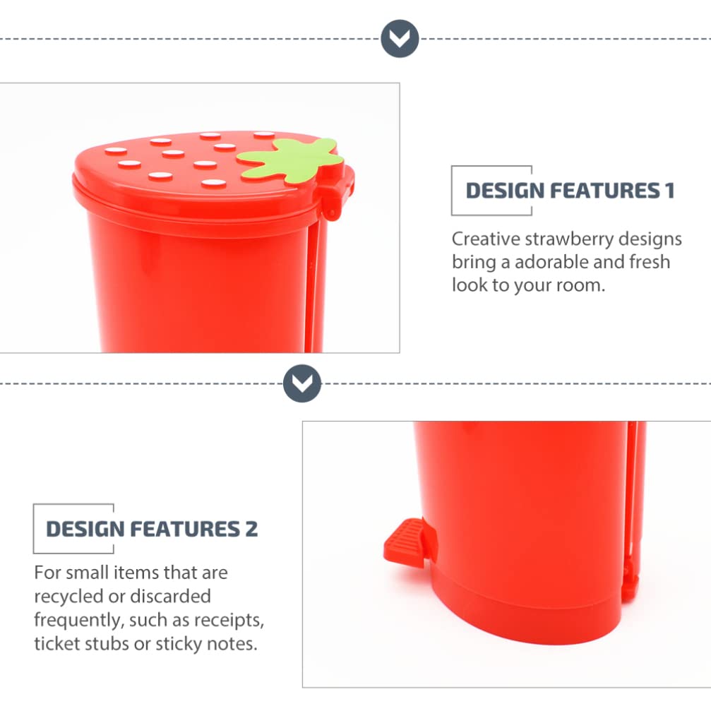 HEMOTON Strawberry Trash Can Mini Desktop Trash Can with Lid Kawaii Trash Bin Small Wastebaskets Cute Plastic Garbage Can for Desk Car Office Kitchen