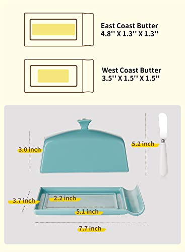 Butter Dish with Lid and Knife Spreader Set - Perfect for East and West Coast Butter, Turquoise - Better Butter & Beyond