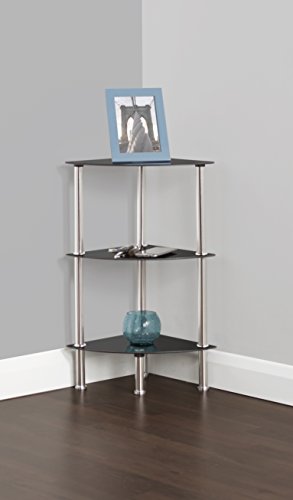 AVF S53-A Corner 3 Tier Shelving Unit in Black Glass & Chrome