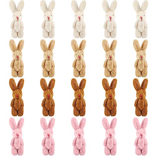 20 Pieces Mini Plush Rabbit Tiny Joint Rabbit 2.4 Inch Small Bunny Doll Soft Bunny Stuffed Animal Toys for Easter Birthday Cake Wedding Decorations Party Favors (Long Plush Style)