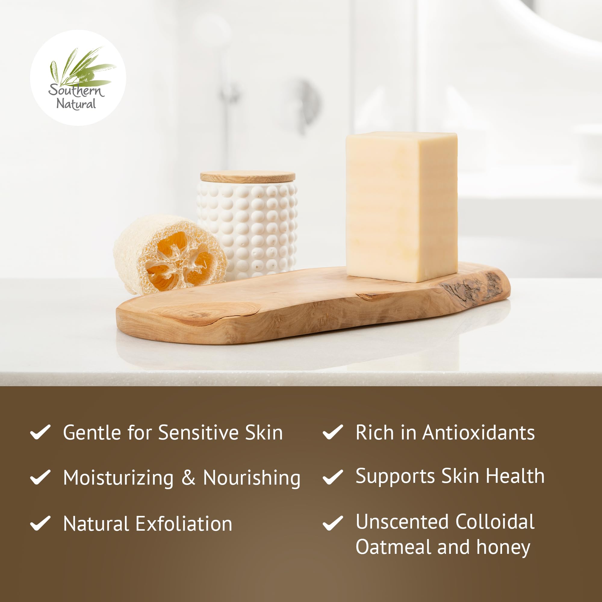Southern Natural Oatmeal Soap Bar (3 Pack) Unscented Goat Milk Soap Bars With Colloidal Oatmeal & Honey. For Dry, Sensitive Skin. Fragrance Free Cleanser