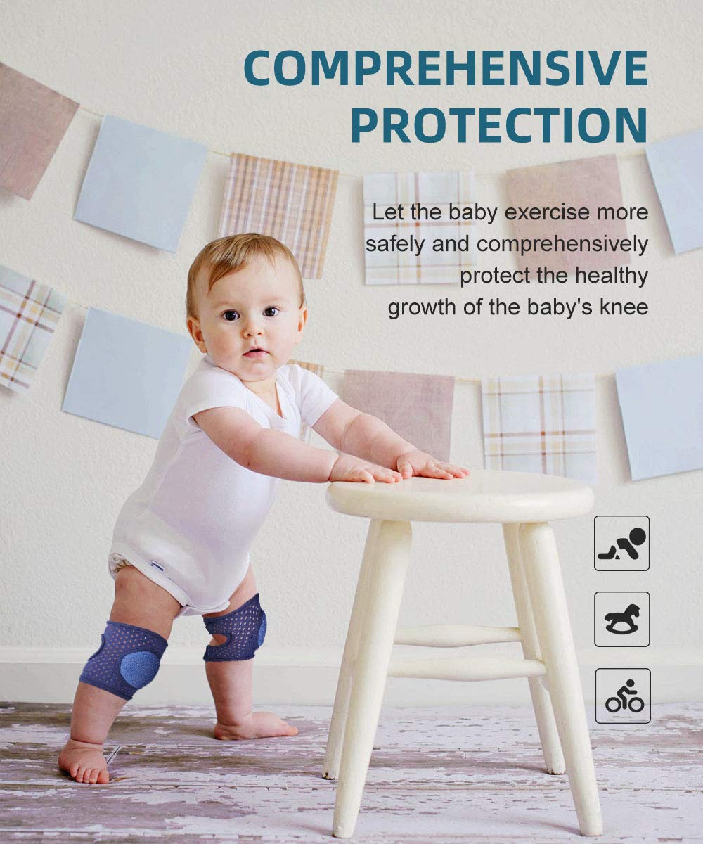 Baby Knee Pads for Crawling, Knee Pads for Baby Adjustable Protector for Toddler 2 Pairs (GRAY+BLUE)