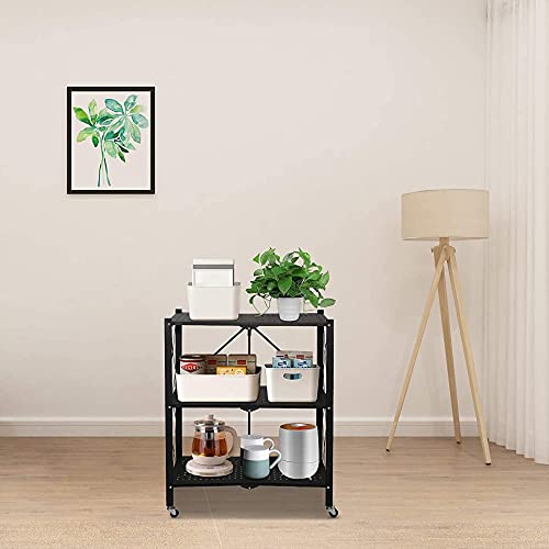 ATAAY Shelves Storage Unit, Sturdy Storage Rack with,for Kitchen Garage, Metal Foldable Heavy-Duty Trolley, No Components/Black 2