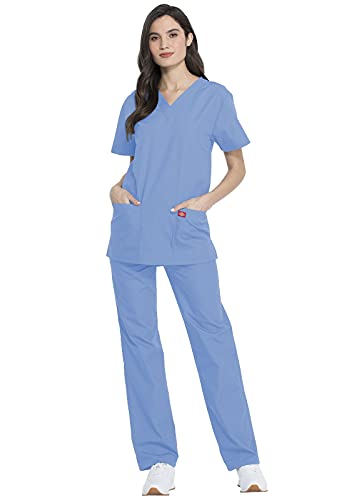 Dickies Men & Women Top and Pant Scrubs Set Plus Size DKP520C, 3XL, Ciel