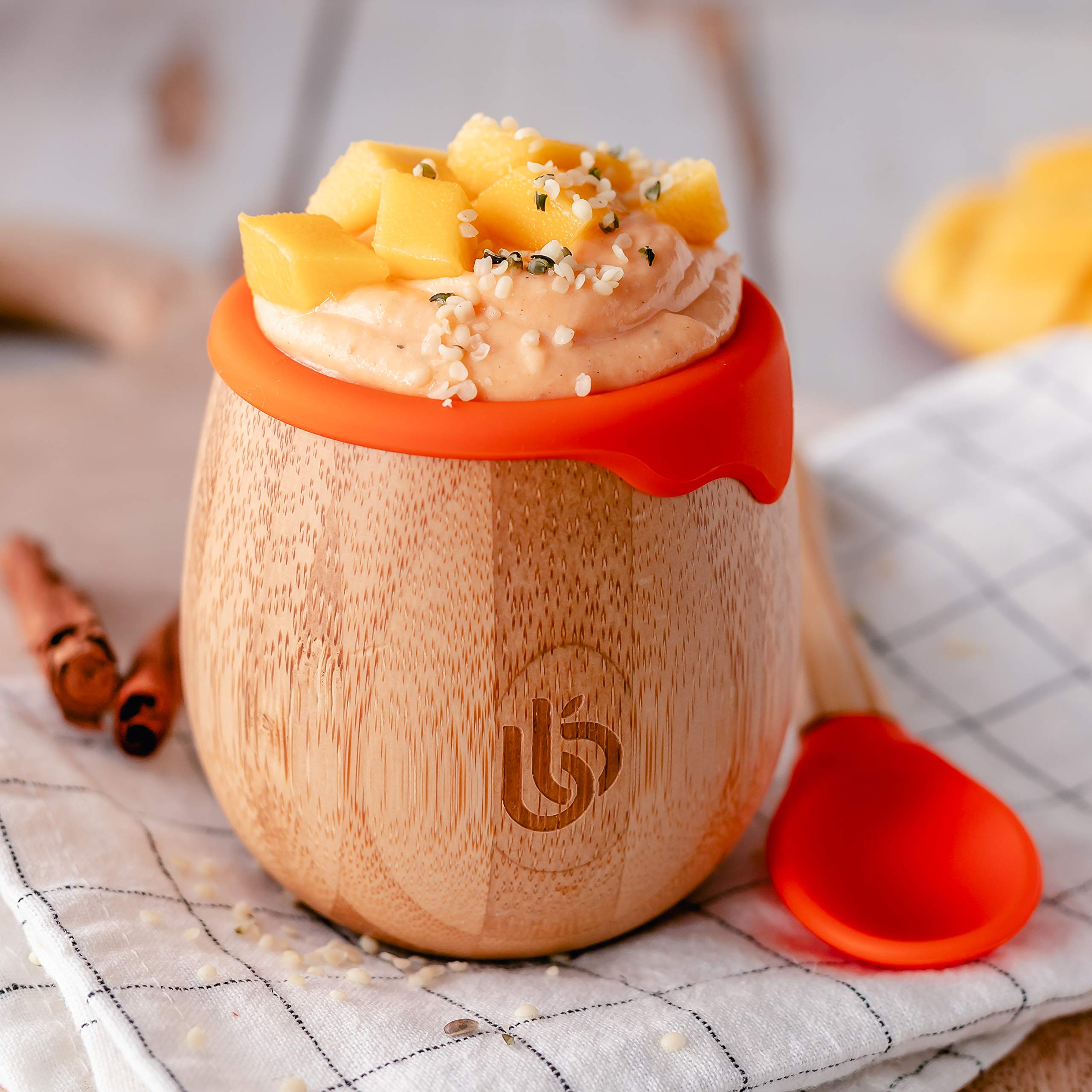 Bamboo Baby and Toddler Sippy Cup - 5 Oz Eco-Friendly Dinky Cup with Cute Silicone Drip Rim for Teeth and Gum Protection - Ideal Toddler Transition Cup (Orange)