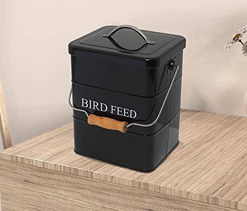 Morezi Bird seed and feed storage tin with lid Included - white-coated carbon steel - tight fitting lids - storage canister tins - Black