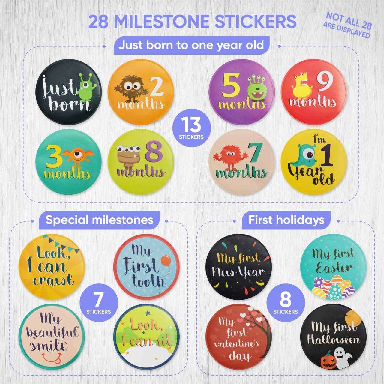 Baby Memory Book + Clean-Touch Ink Pad + 28 Monthly & Milestone Stickers. The Perfect Newborn Bundle for A New Mom by Tiny Gifts