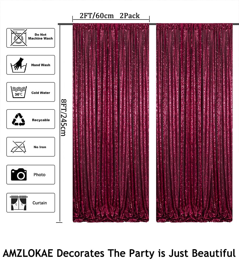 AMZLOKAE Sequin Curtains 2 Panels 2FTx8FT Burgundy Sequin Curtain Backdrop Sequin Window Curtains Photography Backdrop Glitter Shower Curtains Party Backdrop Wine Sparkle Backdrop Christmas Decor