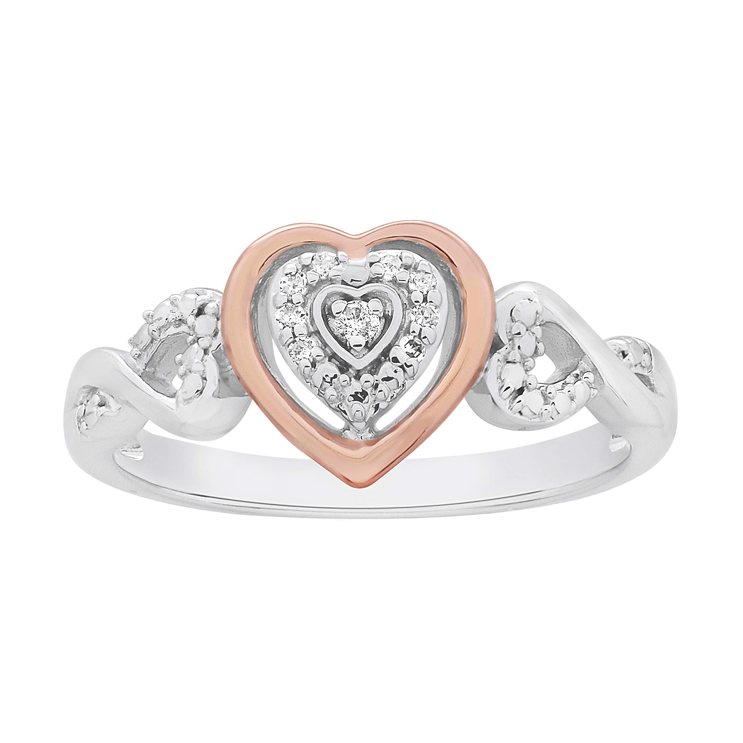 14K Rose Gold Plated .925 Sterling Silver Diamond Accented Three Heart Infinity Promise Ring (I-J Color, I2-I3 Clarity) - Size 5