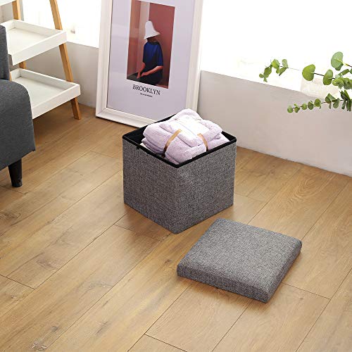 YCOCO Linen Storage Ottoman Cube,Square Ottoman Foot Rest Stool with Memory Foam Seat,Foldable Toy Boxes Chest,Ottoman Coffee Table,11.8"x11.8"x11.8",Grey Pack of 1