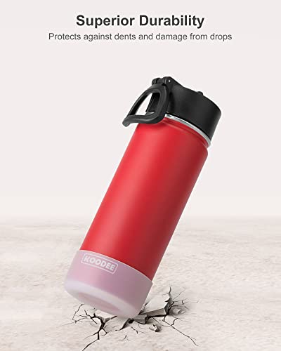 koodee Kids Water Bottle Stainless Steel Double Wall Vacuum Insulated Wide Mouth Flask, 16 oz Water Bottle for School (Canyon Red)