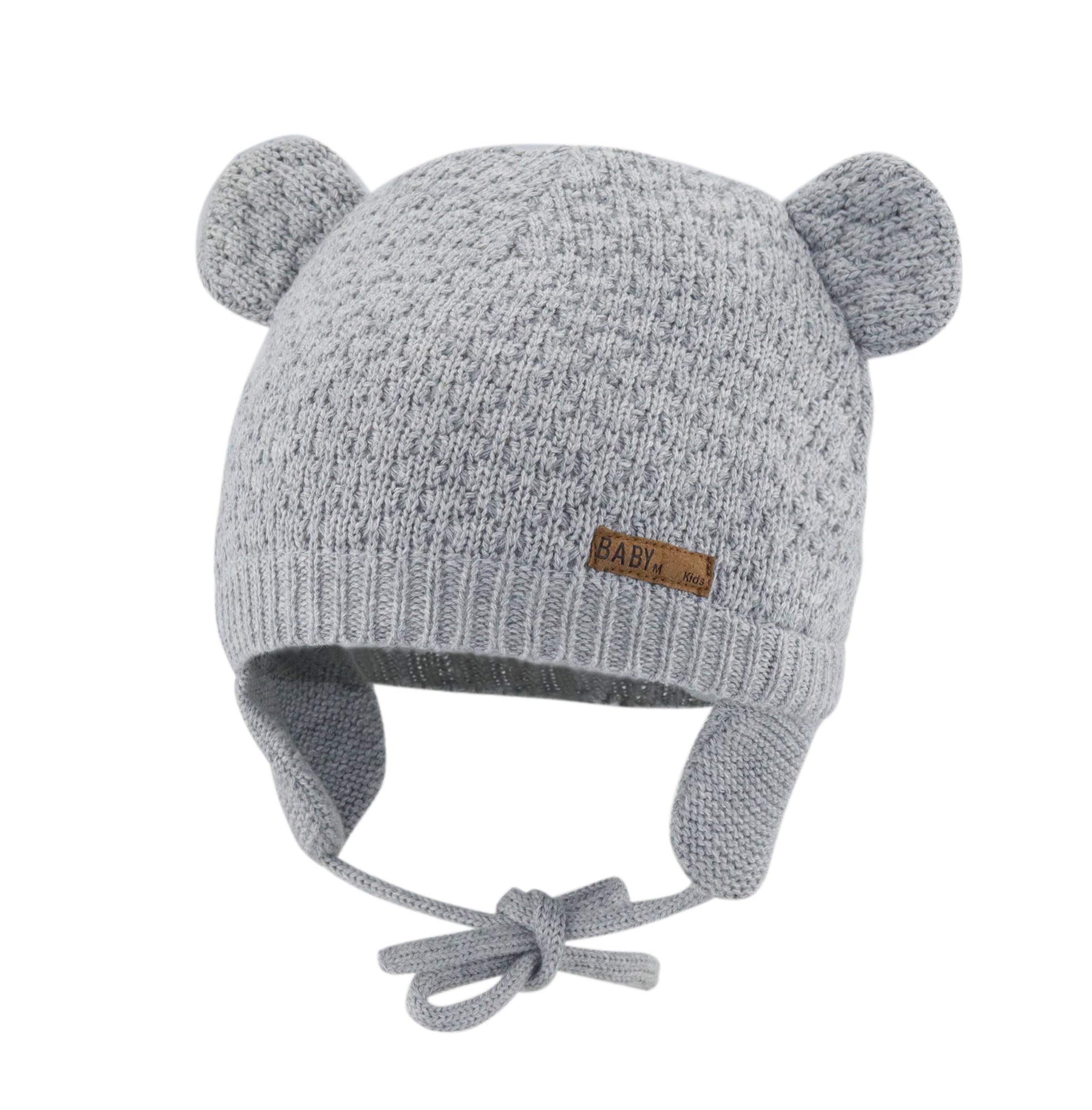 Bestjybt Baby Hat Cute Bear Infant Toddler Earflap Fleece Lined Beanie Warm Caps for Fall Winter (Grey-B, 0-6 Months)