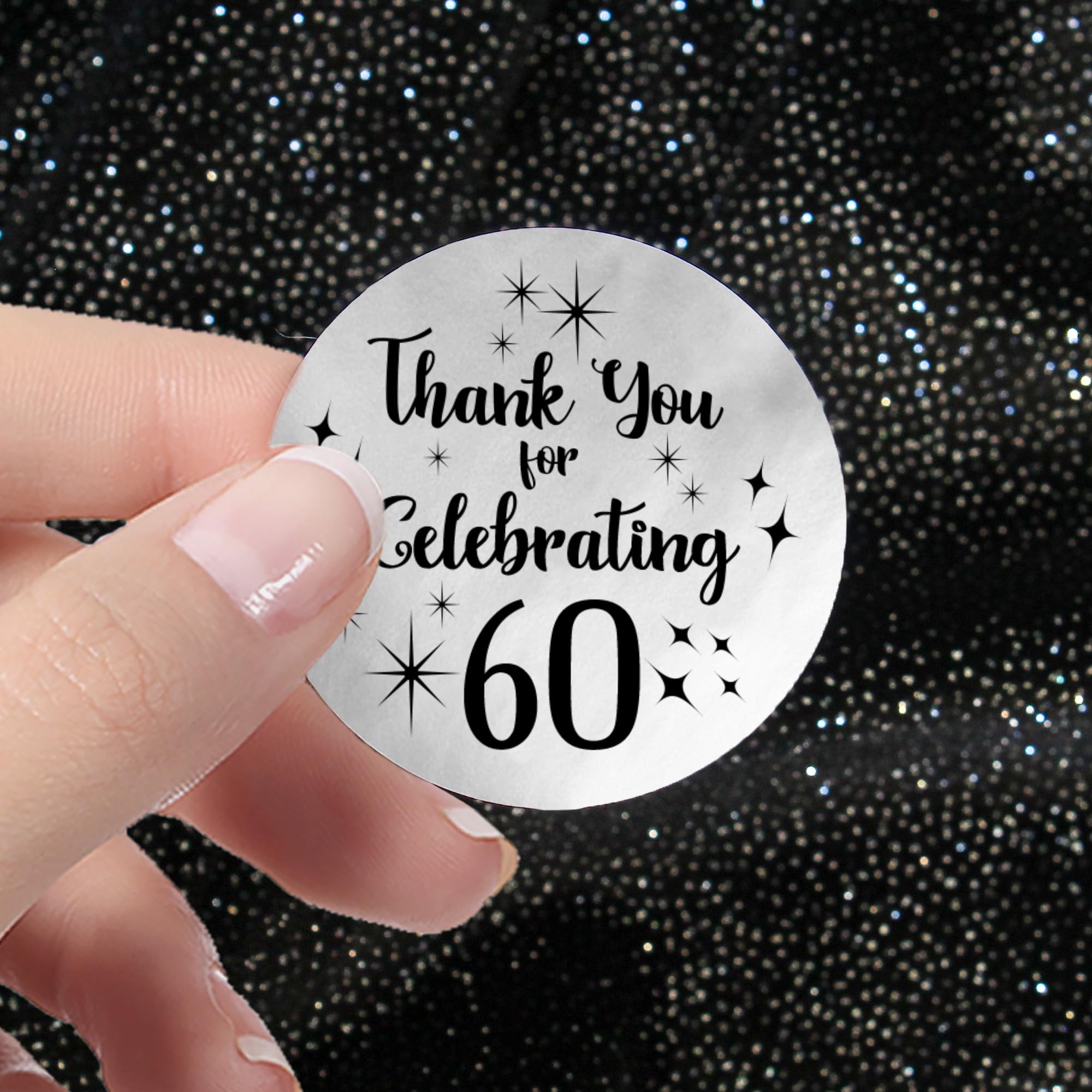 Black and Silver 60th Birthday Thank You Stickers - 1.75 in - 40 Labels