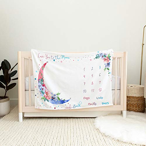 Baby Milestone Blanket Girl Monthly Age Blanket Moon Soft Infant Monthly Milestone Blanket Boy Baby Shower Blanket Includes Headband Wreath Frame 50"x40"