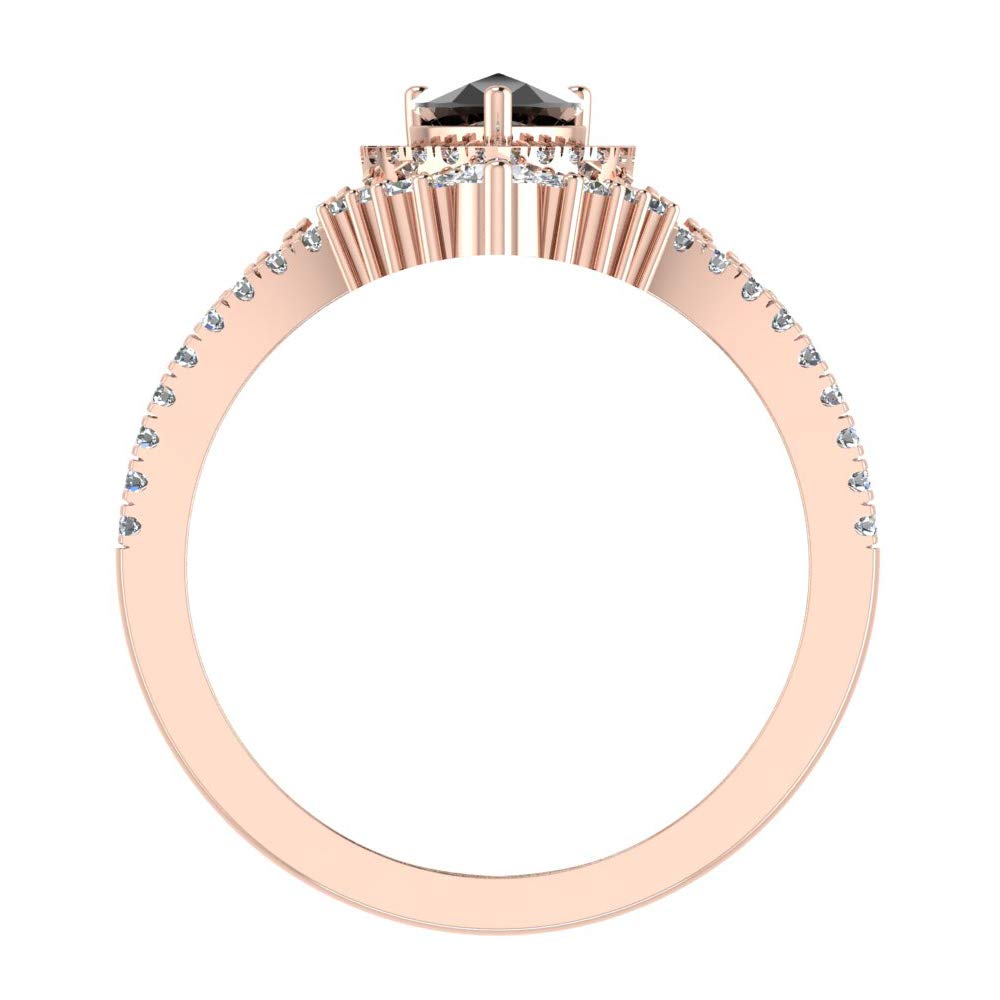 14K Rose Gold Wedding Ring Set Enhancer Look Bands Solitaire Pear Black Diamond (I,I1) (Ring Size 7.5)