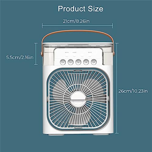 3 in 1 Air Cooler,Mini Portable Air Conditioners Fan with 3-Speeds/5 Humidifier Misting Hole/7 Colors Light,USB Rechargeable,Humidify Air Cooler,Adjustable Wind Direction,For Office Home (White)