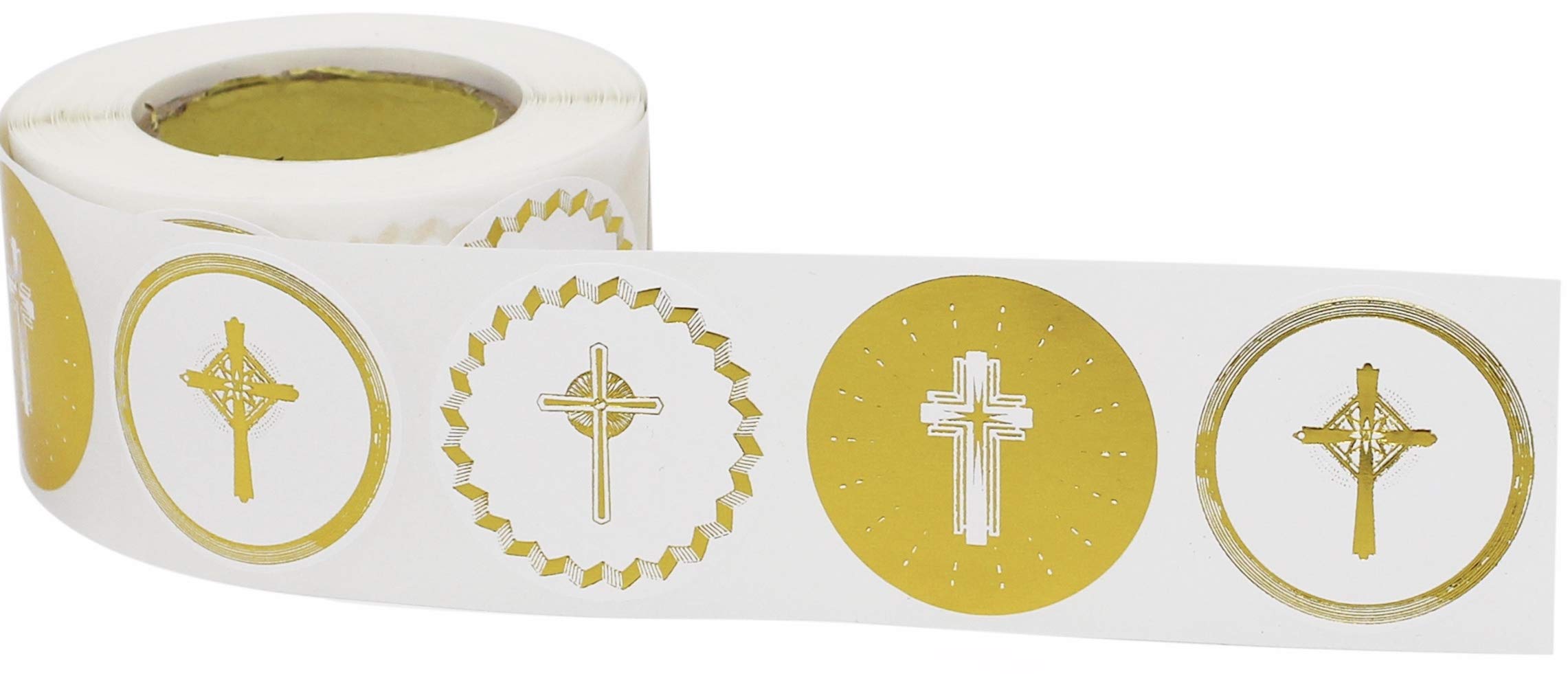 500 Christian Stickers | Faith Stickers for Baptism, Confirmation, Christening, First Communion | Gold Cross Religious Stickers