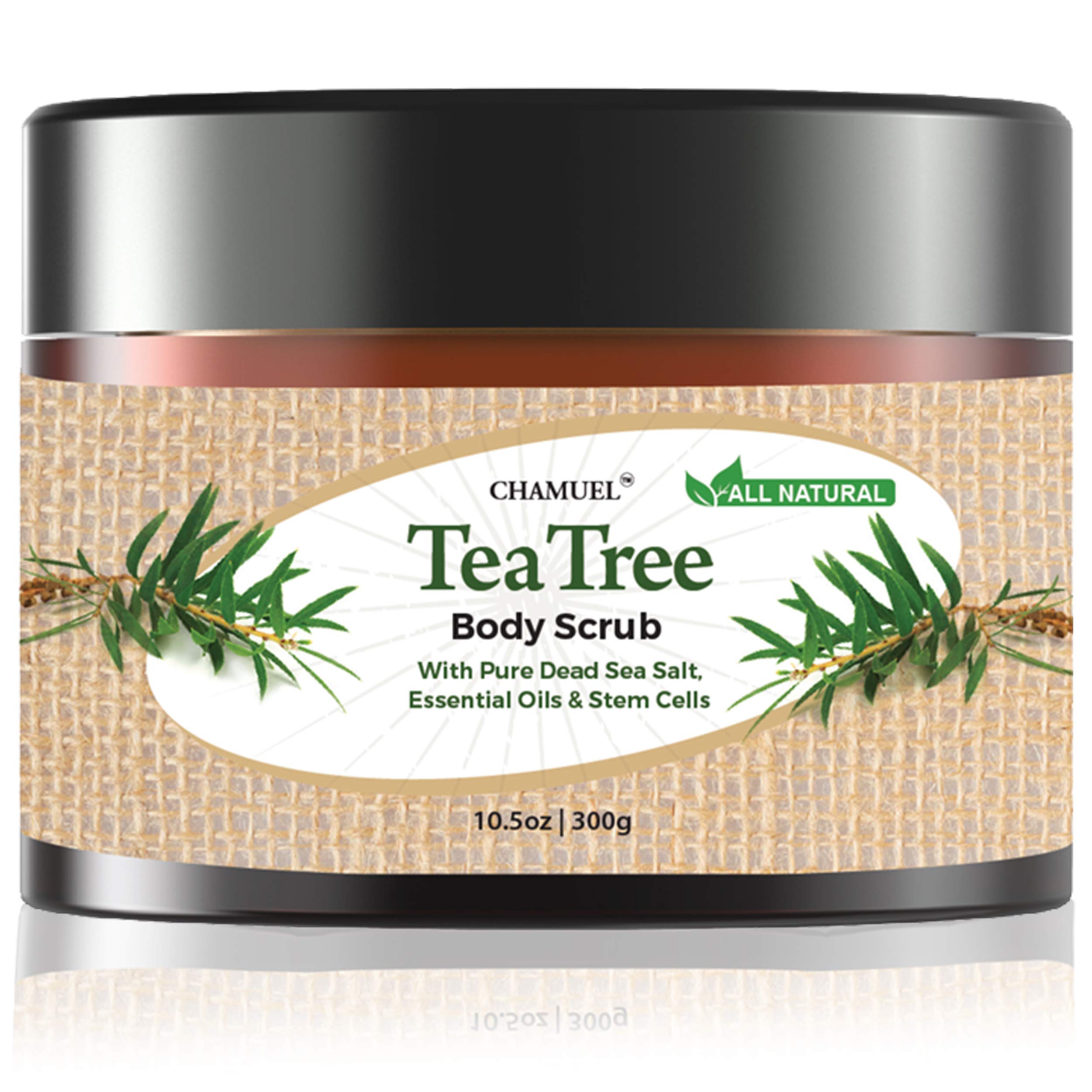 Chamuel Tea Tree Body & Foot Scrub - 100% Natural Exfoliating Body Scrub with Dead Sea Salt, Plant-based Stem Cells, Ginger & Essential Oilsâ Rejuvenates & Soothes Dead & Dry Skin (15.1oz)