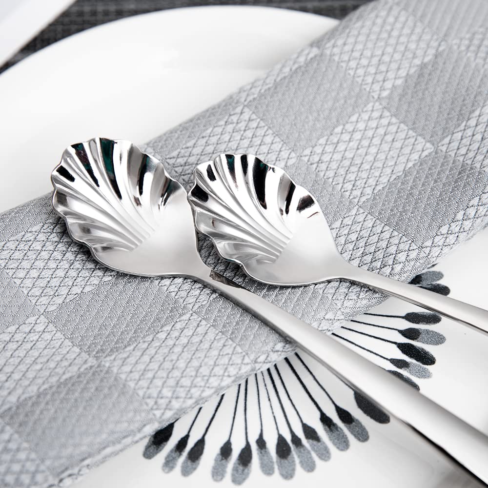 Csinos 304 Stainless Steel Spoon Shell Shape Flatware Spoon Dessert Spoon Set of 6