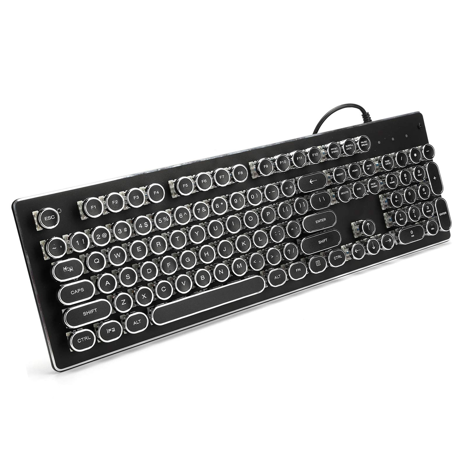 Junlucki Mechanical Gaming Keyboard, 104 Keys Retro Wired Ergonomic Round Key Keyboard Illuminated Click with Mixed Light Tenkeyless for DesktopLaptopComputers(Black)