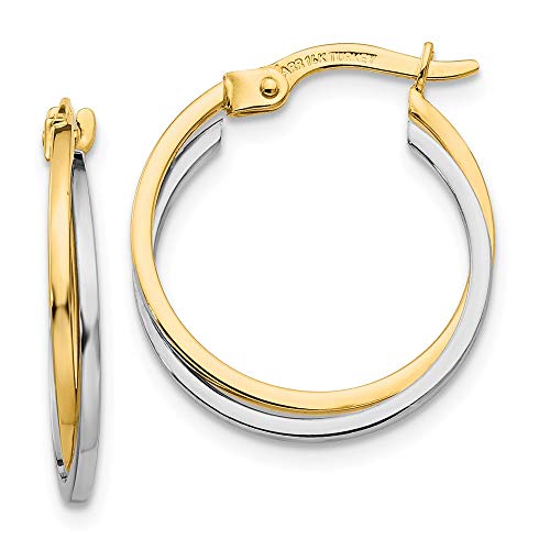 14K Two Tone Gold Round Hoop Earrings
