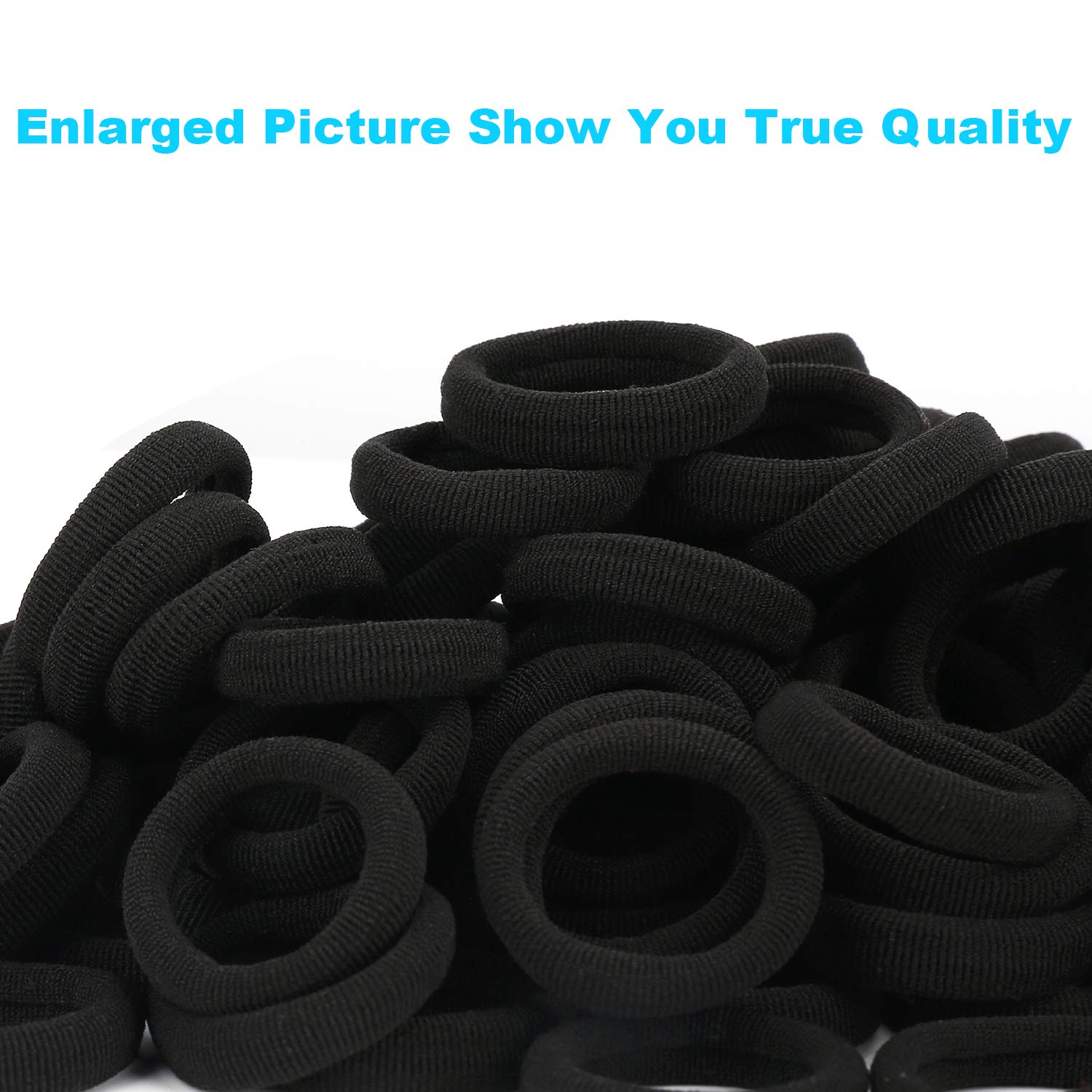 Black Seamless Hair Ties โ Cotton Hair Bands โ Tiny Elastics Ponytail Holders for Toddlers, 1 Inch in Diameter, Black, by Nspring