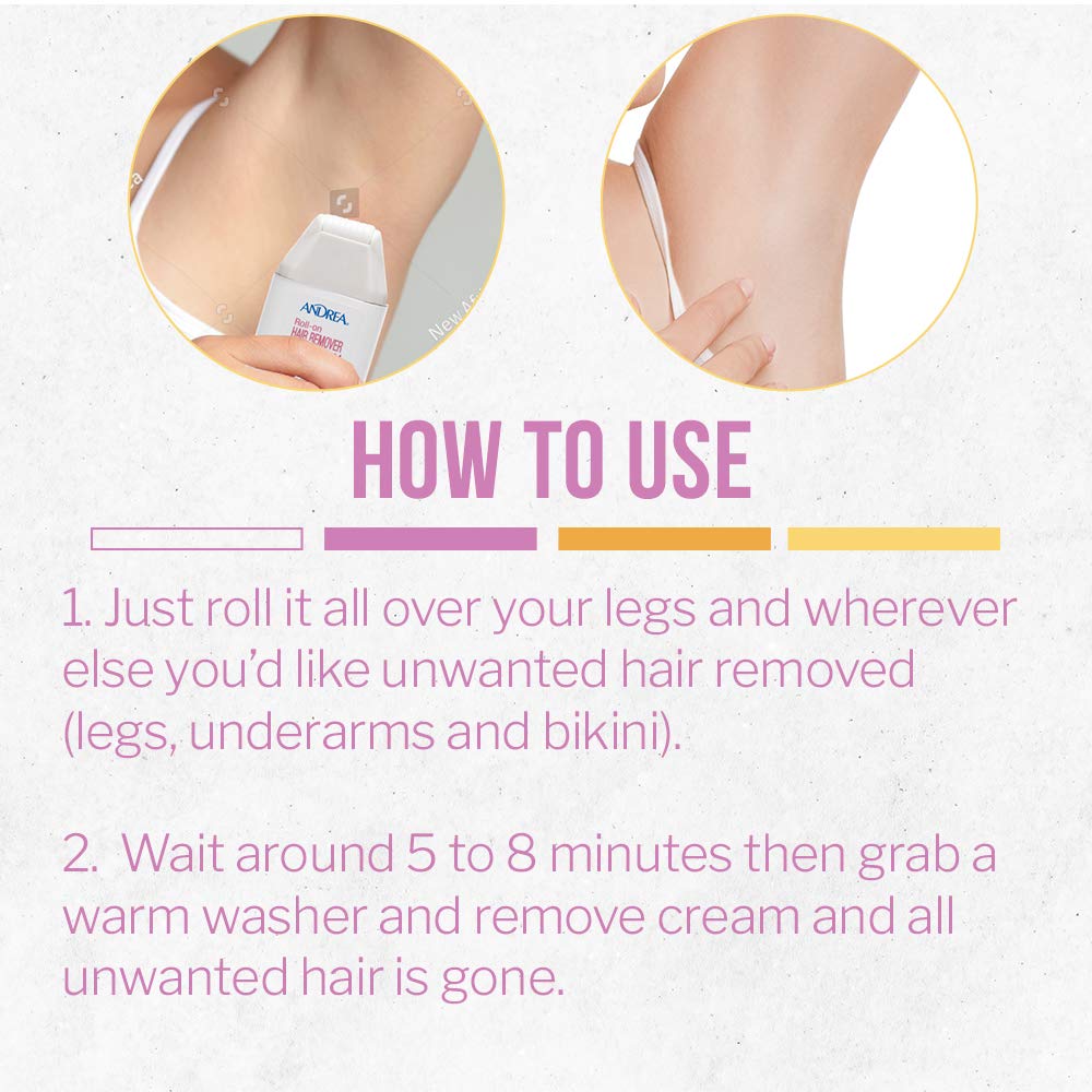 Andrea Roll-On Hair Removal Cream for Unwanted Body Hair, Gentle Depilatory Cream for Arms, Legs, and Bikini, Easy-to-Use Hair Remover, 2 Pack