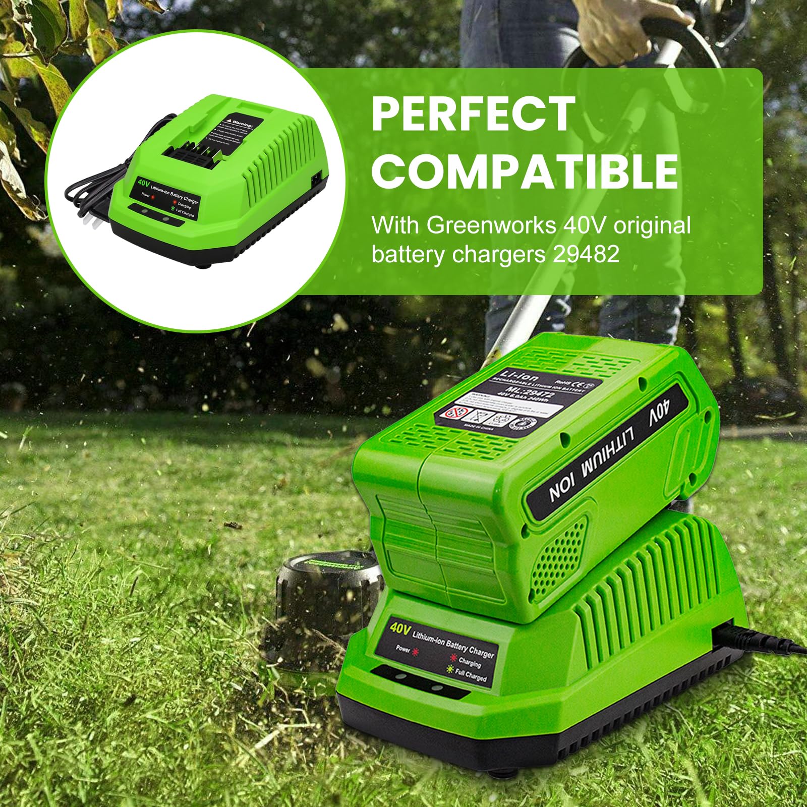 2 Pack 6.0Ah Lithium ion 40 Volt 29472 29462 Battery Replacement for Greenworks 40V Battery Compatible with Greenworks 29252 20202 22262 25312 25322 20642 22272 27062 21242 Cordless Power Tools(Green)