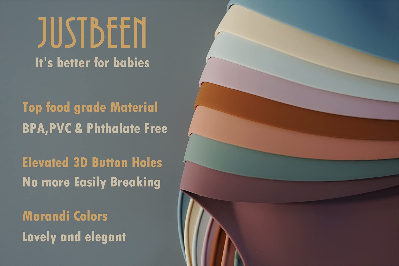 Justbeen Silicone Baby Bibs Set of 2 BPA Free Waterproof Soft Durable Adjustable Bib Easily wipe clean with Food Catcher for Babies & Toddlers(6-72 Months)