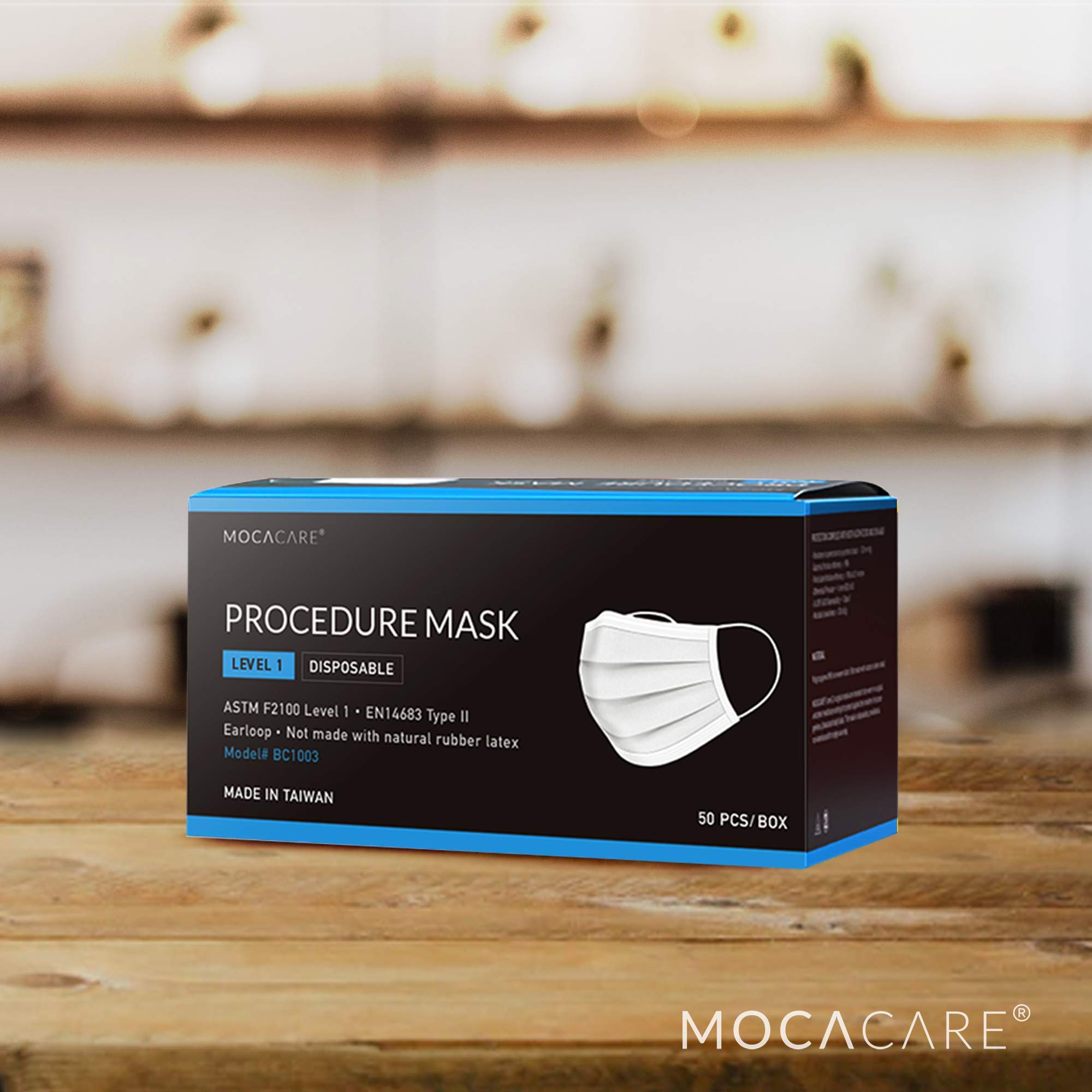 MOCACARE Level 1 Mask - ASTM Level 1, made in Taiwan, 50PC/Box