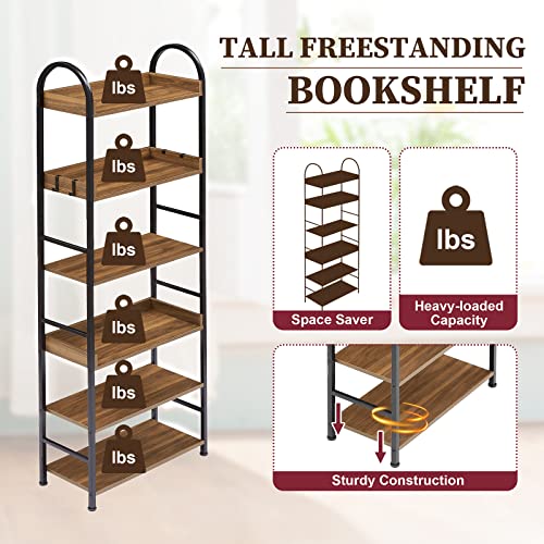 70.8 Inch Tall Book shelf Bookcase Shelving Unit for Office Organization and Storage Bookshelf,6 Tier Bookcase Tall,Storage Ladder Shelf,Multifunctional Standing Shelf for Book/Room,Rustic Brown