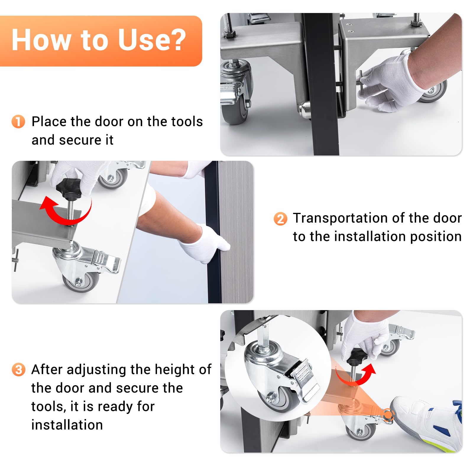 2 Pcs Door Installation Dolly, Heavy Panel Transportation and Installation Helper Jig for 1-1/16" and 2-9/16" Front Doors, Slab, Pre-Hung, Barn Doors up to 700 Lbs, Door Board Lifter Cart