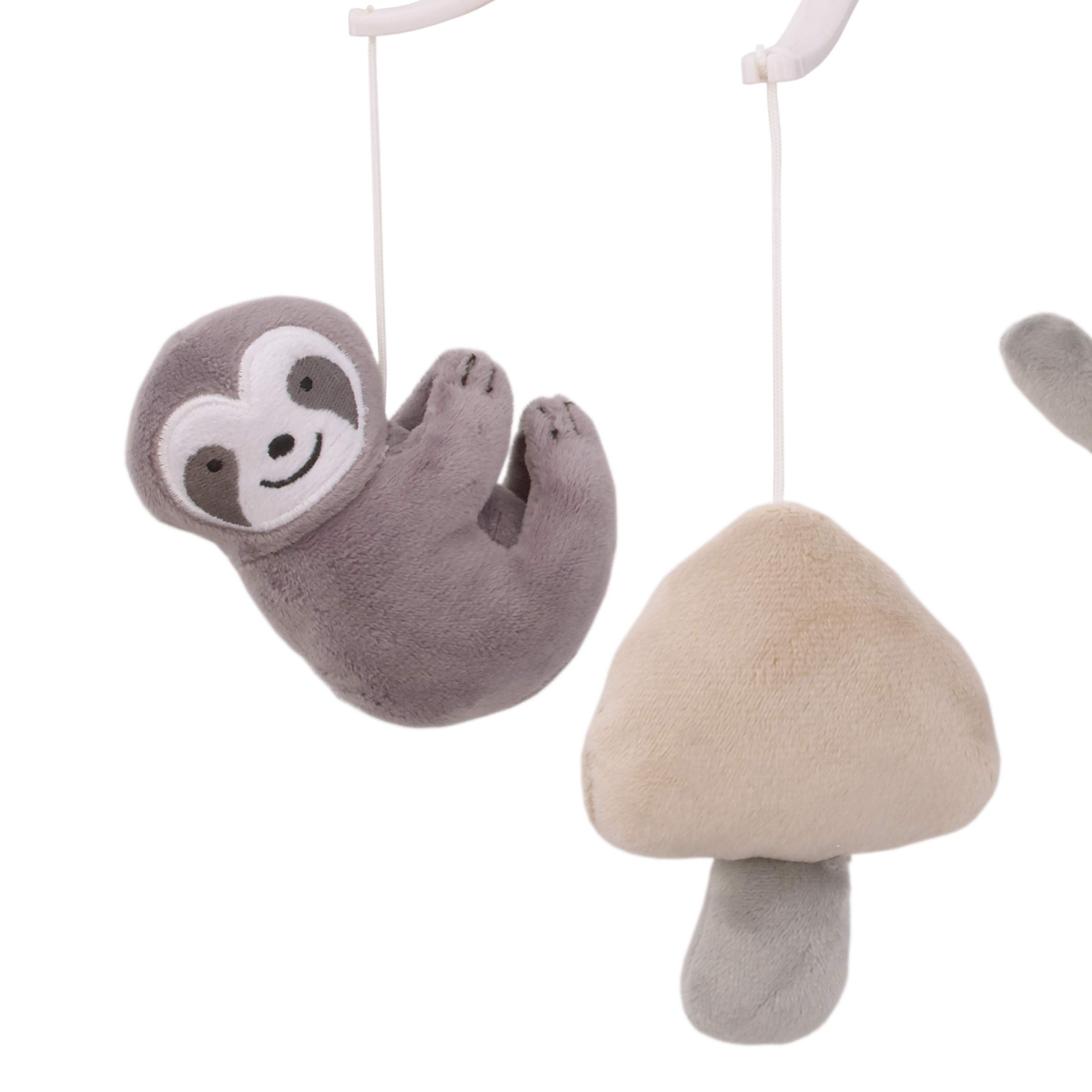NoJo Little Love Sloth Let's Hang Out Grey and White Musical Mobile with Sloths, Mushrooms and Trees