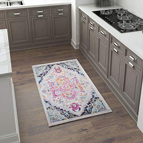 KSANA Soft Runner Rug, 2'2" x 4' Area Rug, Luxury Carpets for Living Room, Bedroom and Hallway (Reflecting Pond/Tibetan Red)